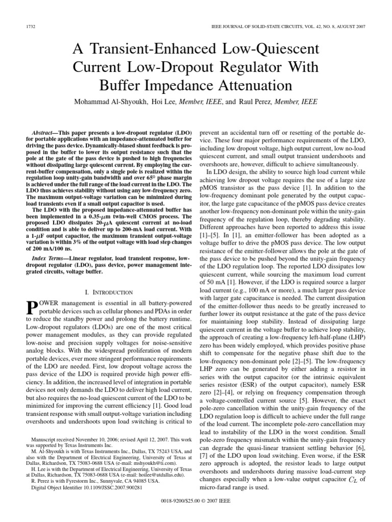 Transient-Enhanced LDO with Buffer Attenuation | PDF | Amplifier ...