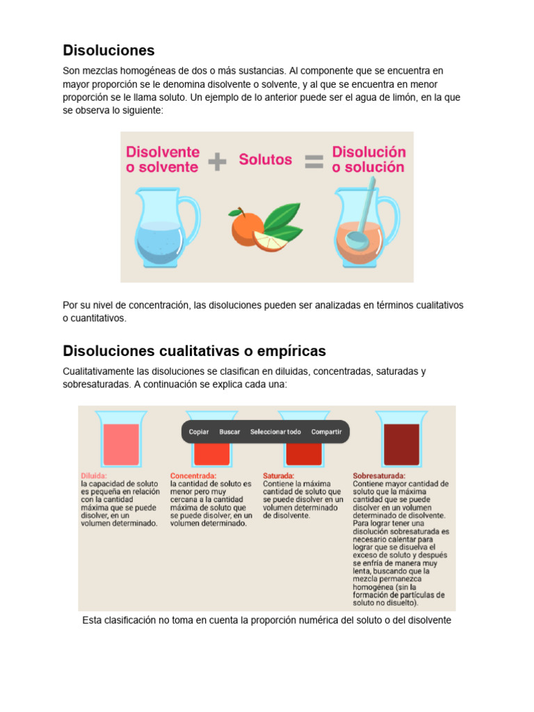 Disoluciones | PDF | Concentración | Ciencias fisicas