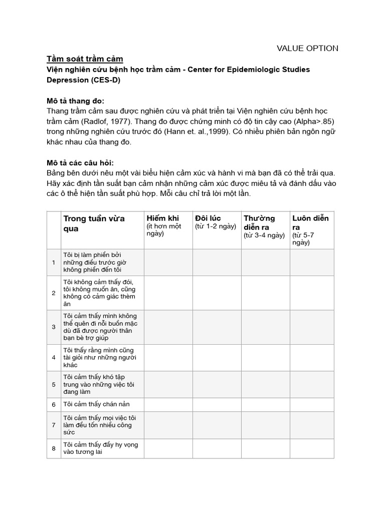 CES-D Bản Tiếng Việt | PDF