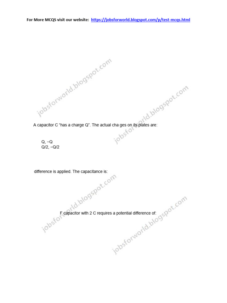 Physics Capacitance MCQS | PDF | Capacitance | Capacitor