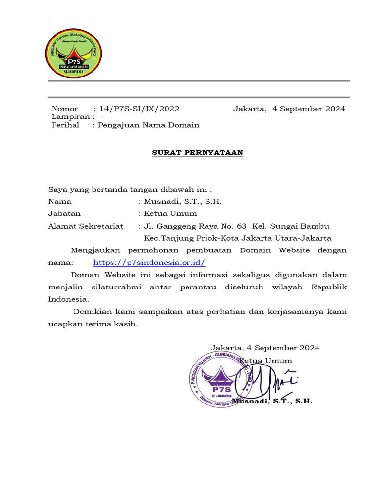 Surat Permohonan Website P7S | PDF