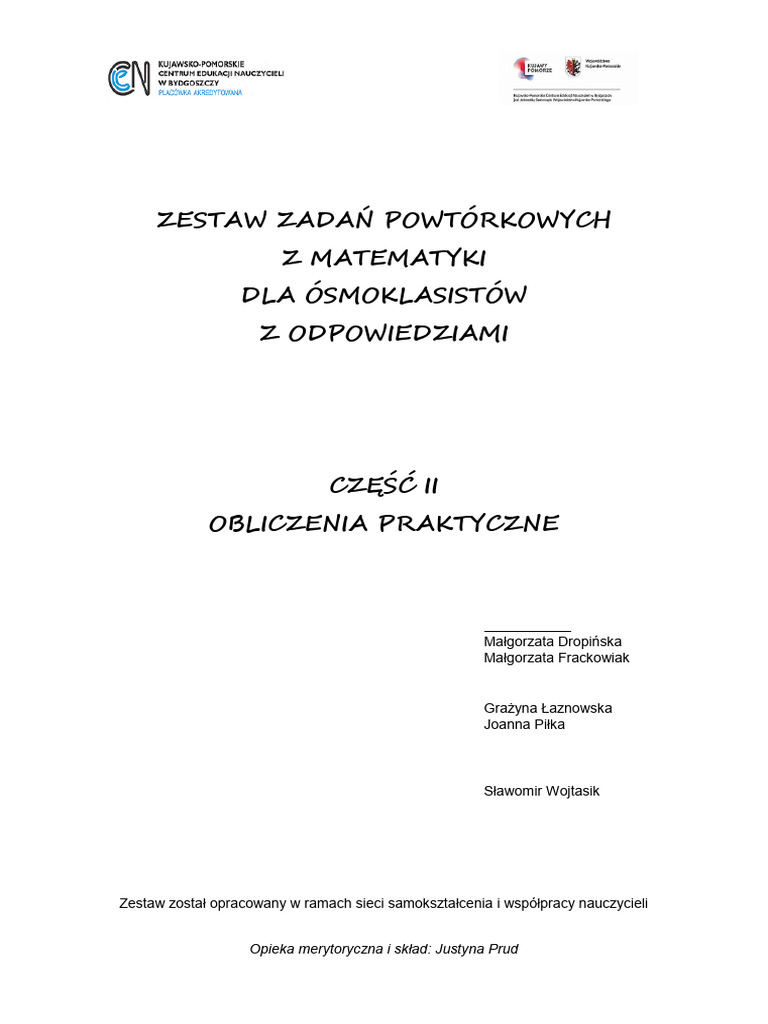 Zestaw Zadabn Powtorkowych Z Matematyki Dla Osmoklasistow Z ...