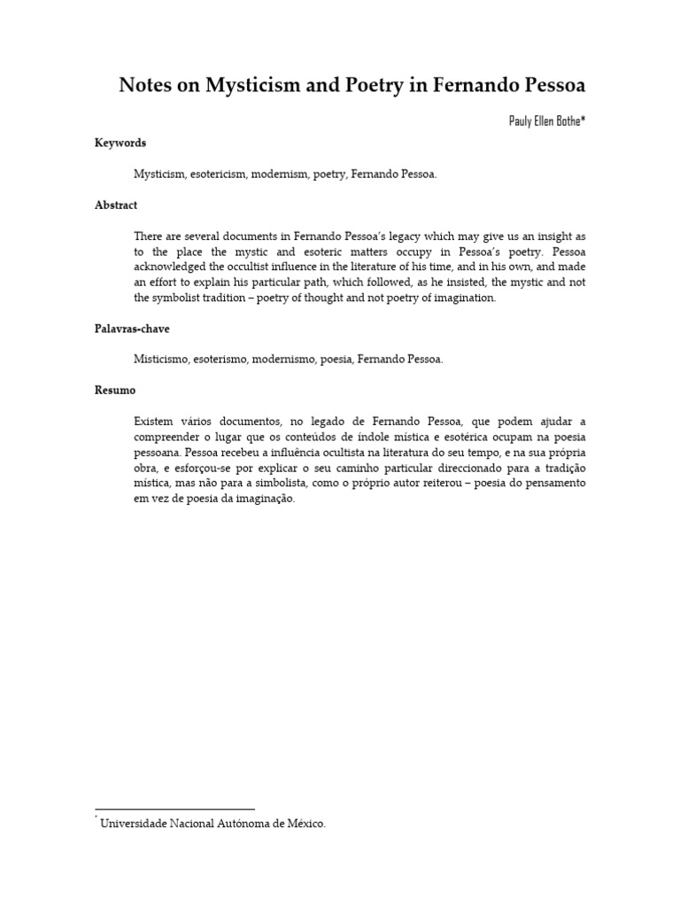Notes On Mysticism & Poetry in Fernando Pessoa | PDF | Western ...