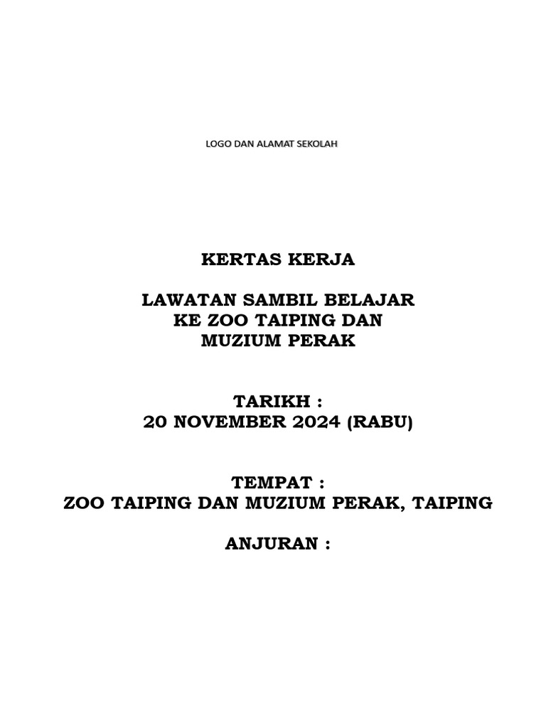 Kertas Kerja Zoo Taiping | PDF