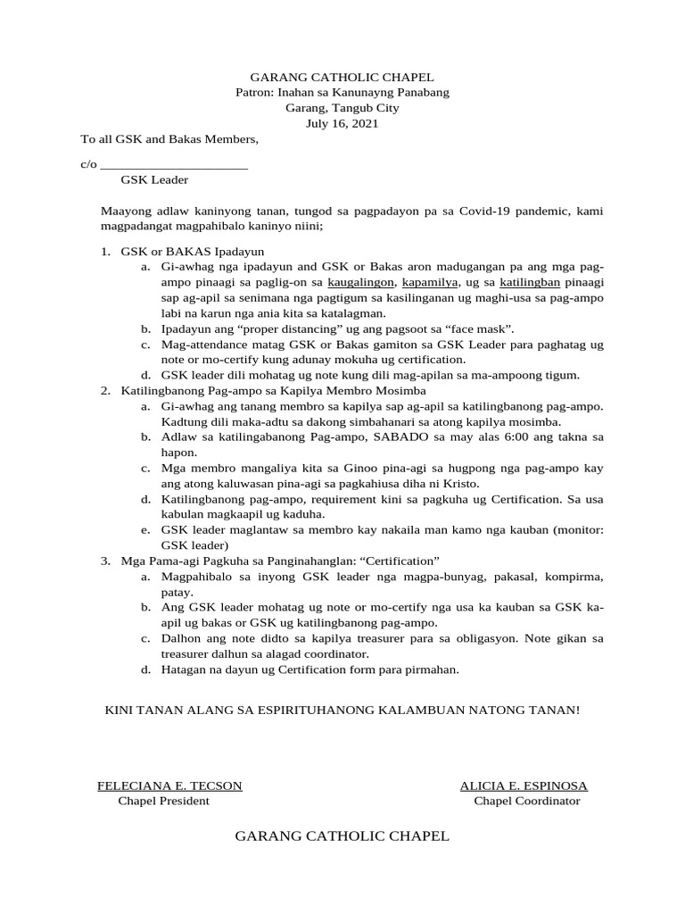 Garang Catholic Chapel | PDF