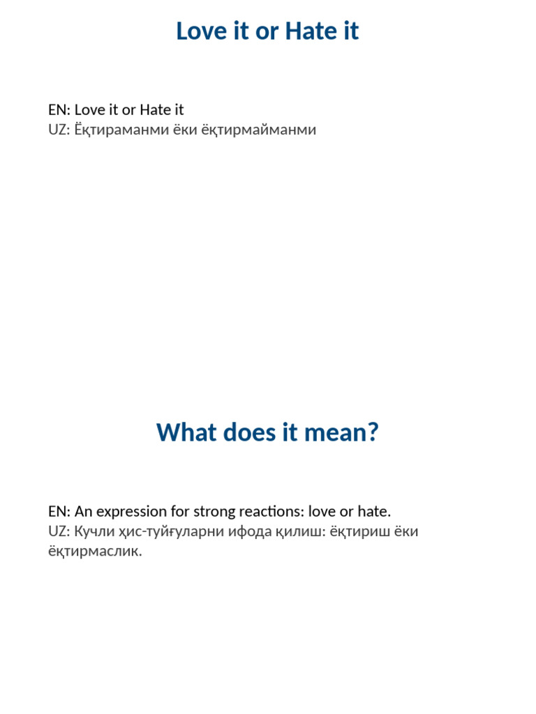 Love It or Hate It English Uzbek Visual | PDF
