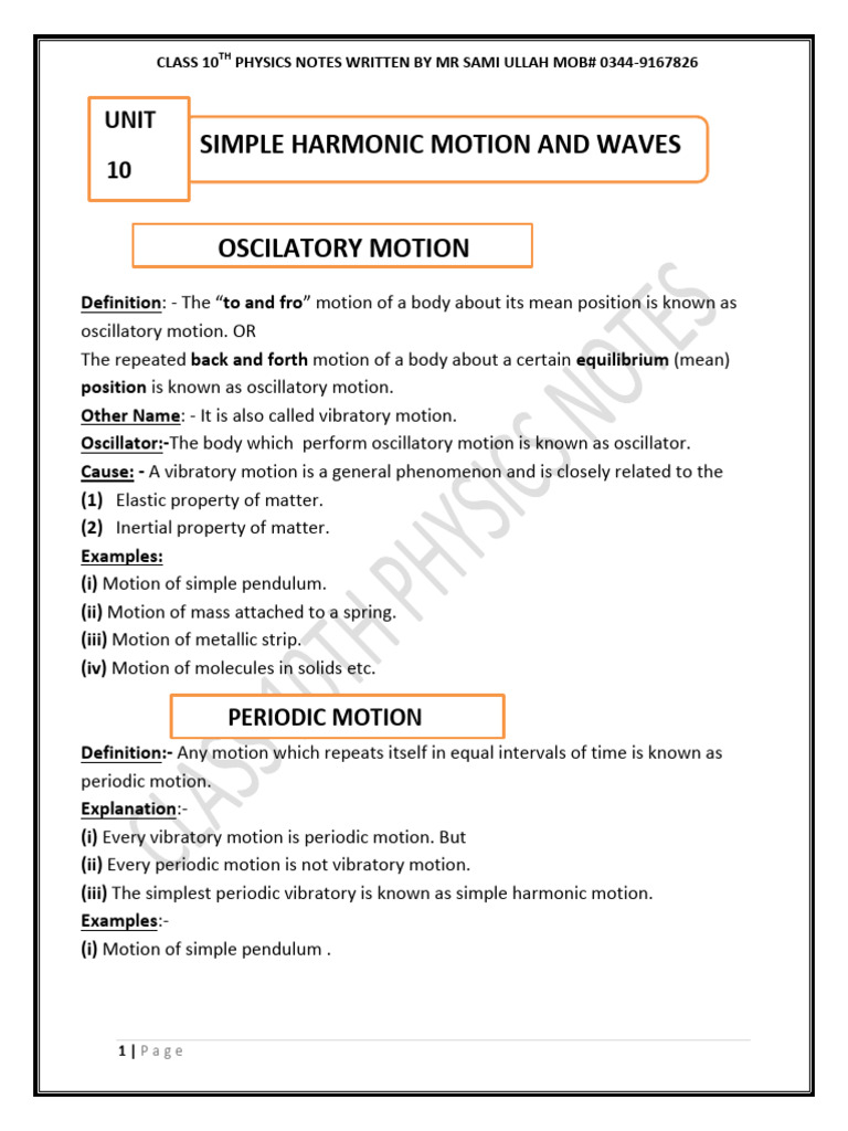 CLASS 10th Physics Notes | PDF | Waves | Sound