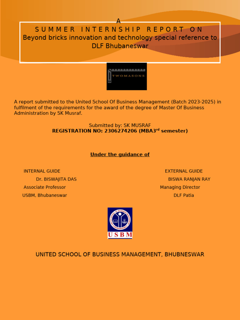 A Summer Internship Report On Beyond Bricks Innovation and Technology Special Reference To DLF ...