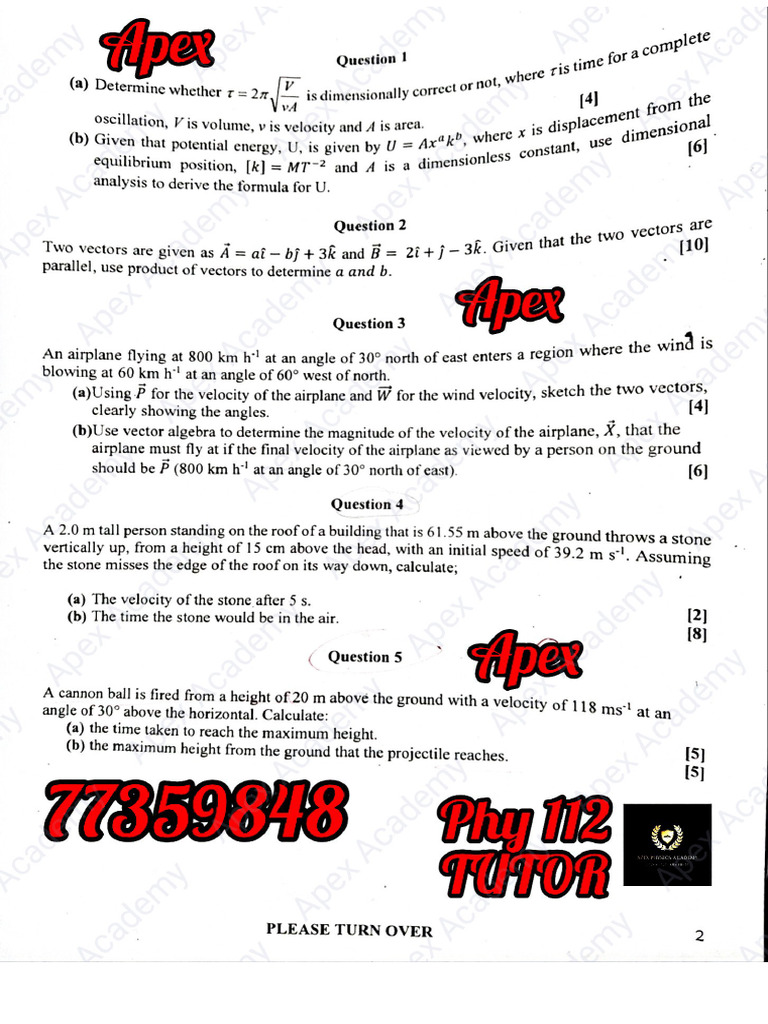 Apex Physics Academy Phy112 Questions. | PDF