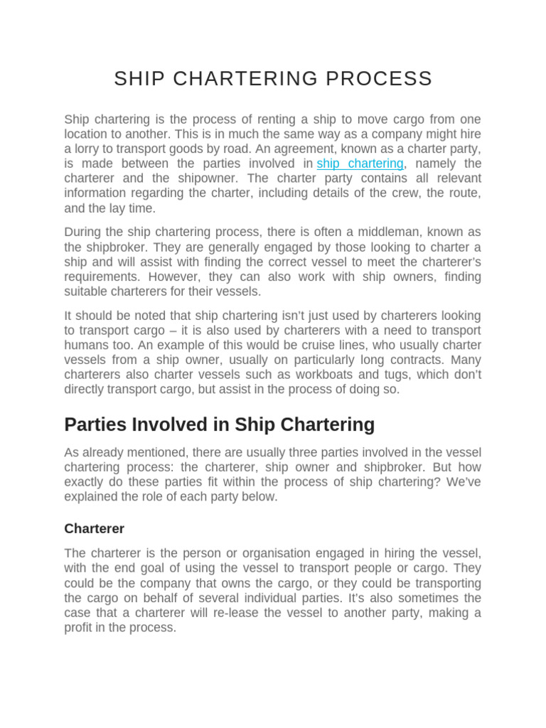 Ship Chartering Process | PDF | Ships | Shipping