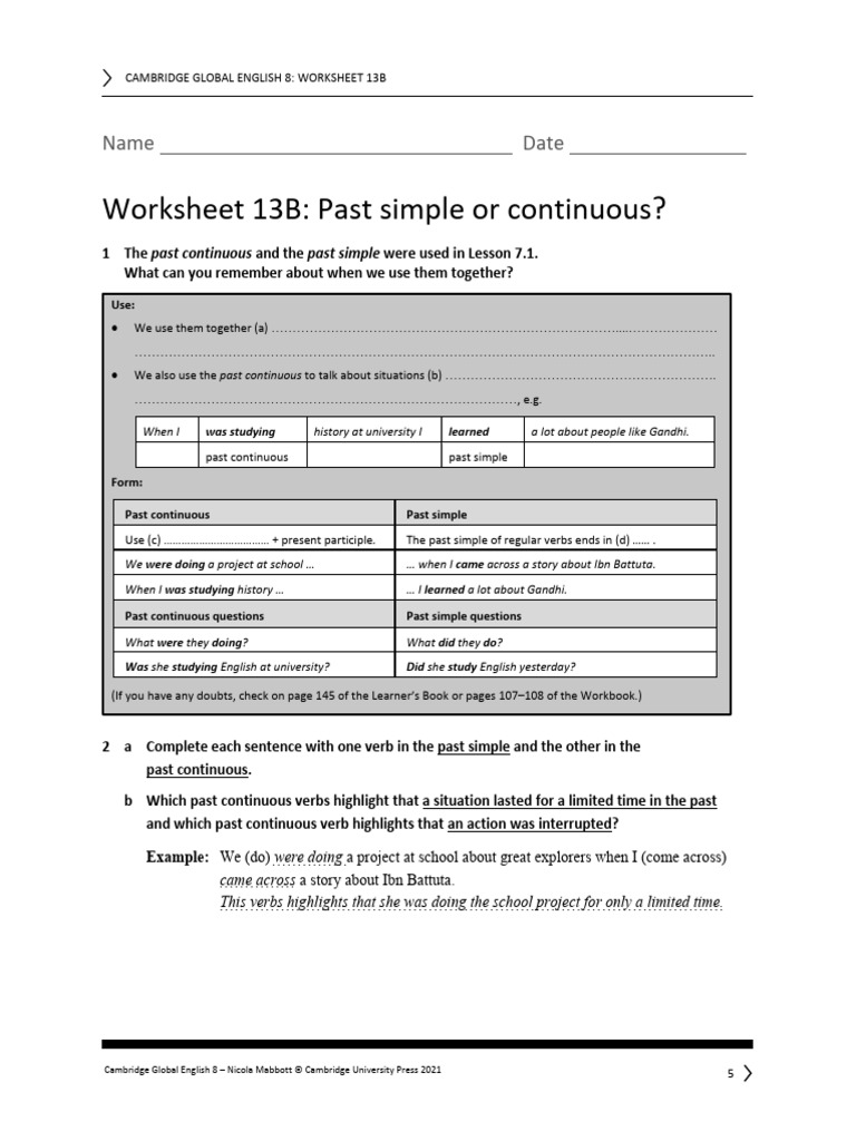 Past Simple Continuous Worksheet | PDF | Language Families | Language ...