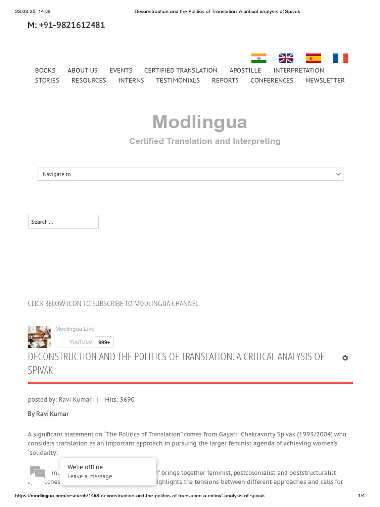 Deconstruction and The Politics of Translation - A Critical Analysis of Spivak | PDF ...