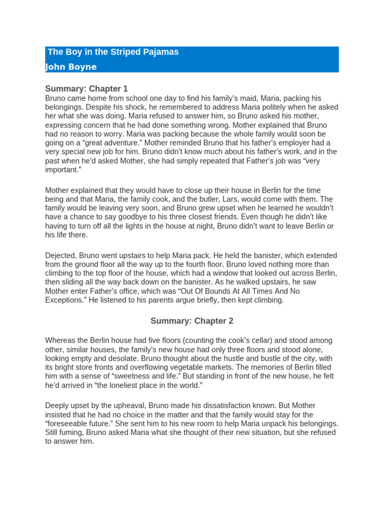 The Boy in The Striped Pajamas-Chapter 1 &2 | PDF