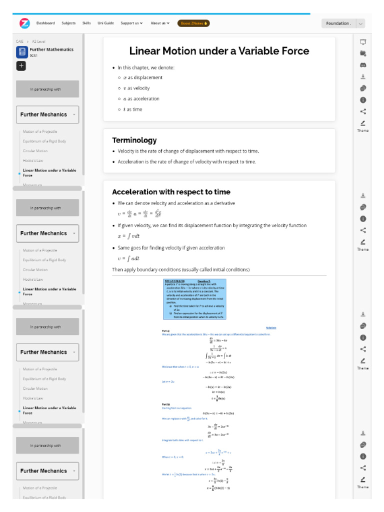 9231-Further-Pure-1-Linear Motion Under Variable Force | PDF