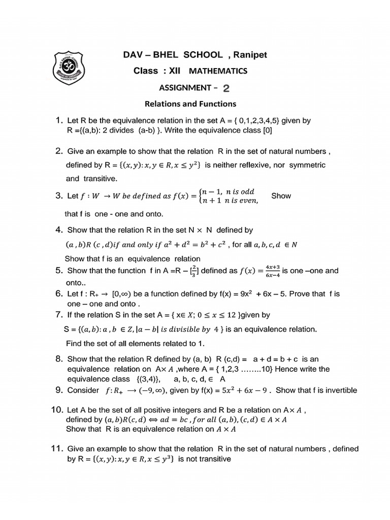 12 - A2 - Relations Anf Functions | PDF