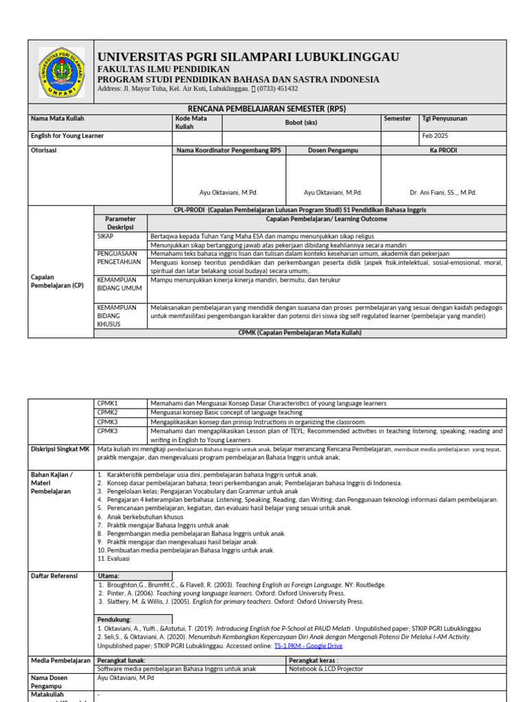 RPS English For Young Learner | PDF