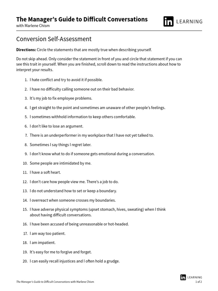 Conversation Self-Assessment | PDF | Psychology | Emotions