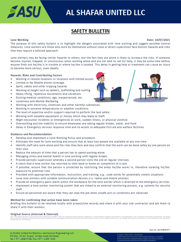 HSE Bulletin 019 - Lone Working | PDF | Hazards | Emergency
