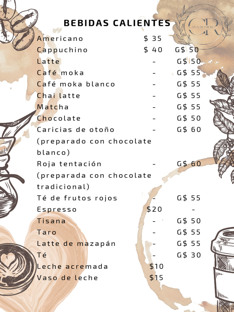 Menú de Bebidas: Calientes y Frías | PDF
