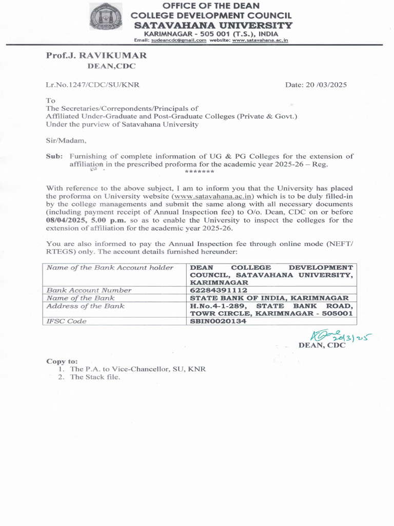 UG & PG - 2025-26 - Extension of Provisional Affi - Intimation Letter21032025 | PDF