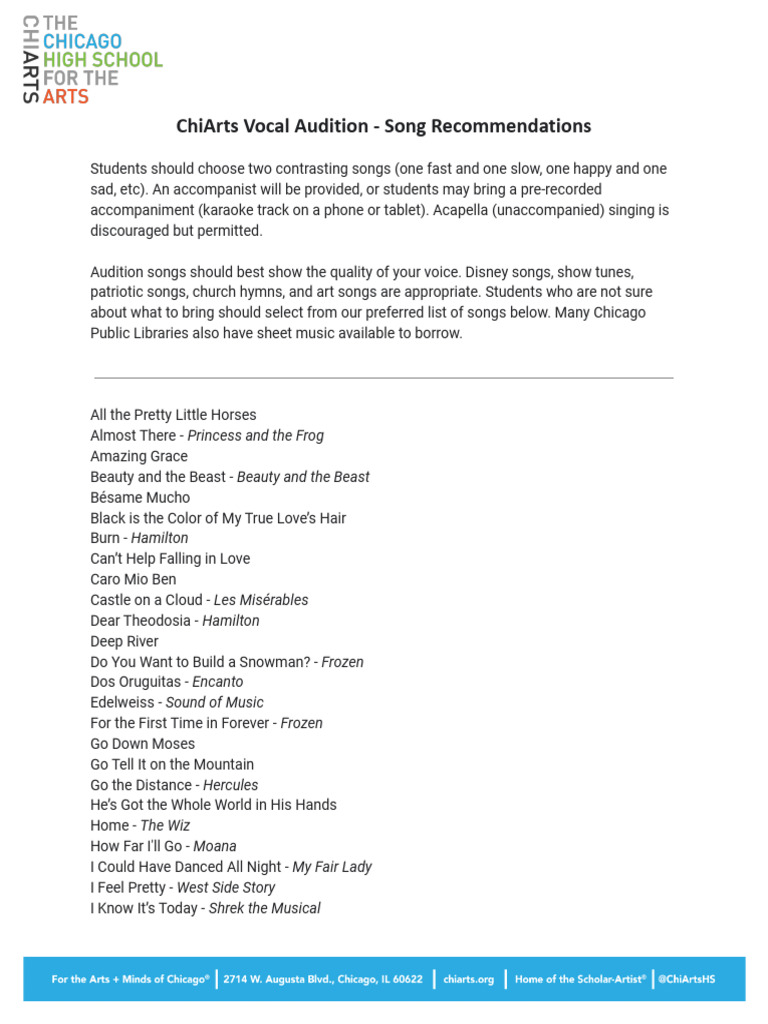 Vocal Audition Song Choices | PDF