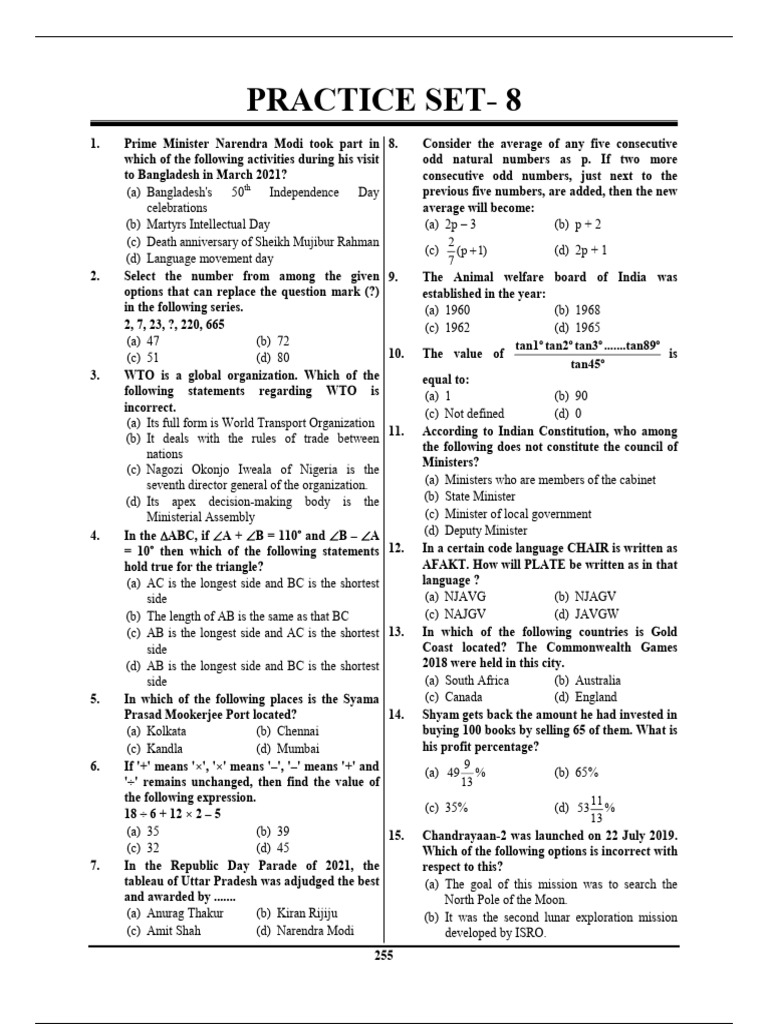 RRB NTPC Practice Set-8 | PDF | World Trade Organization