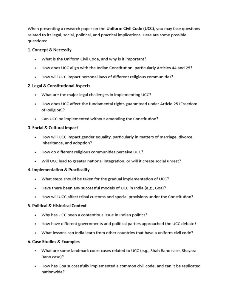 Questions On Uniform Civil Code | PDF