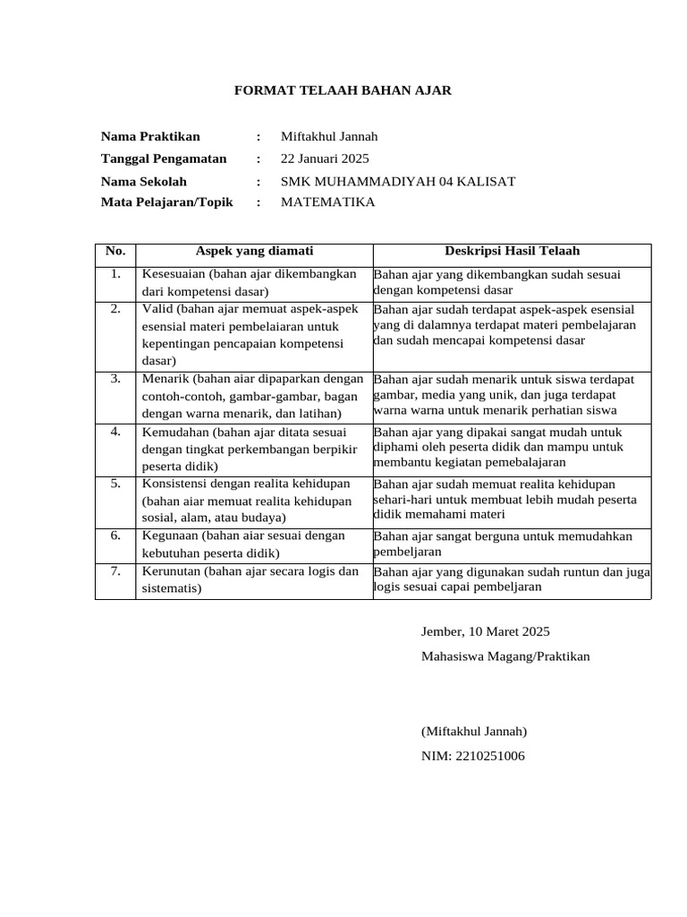 10 Format Telaah Bahan Ajar | PDF