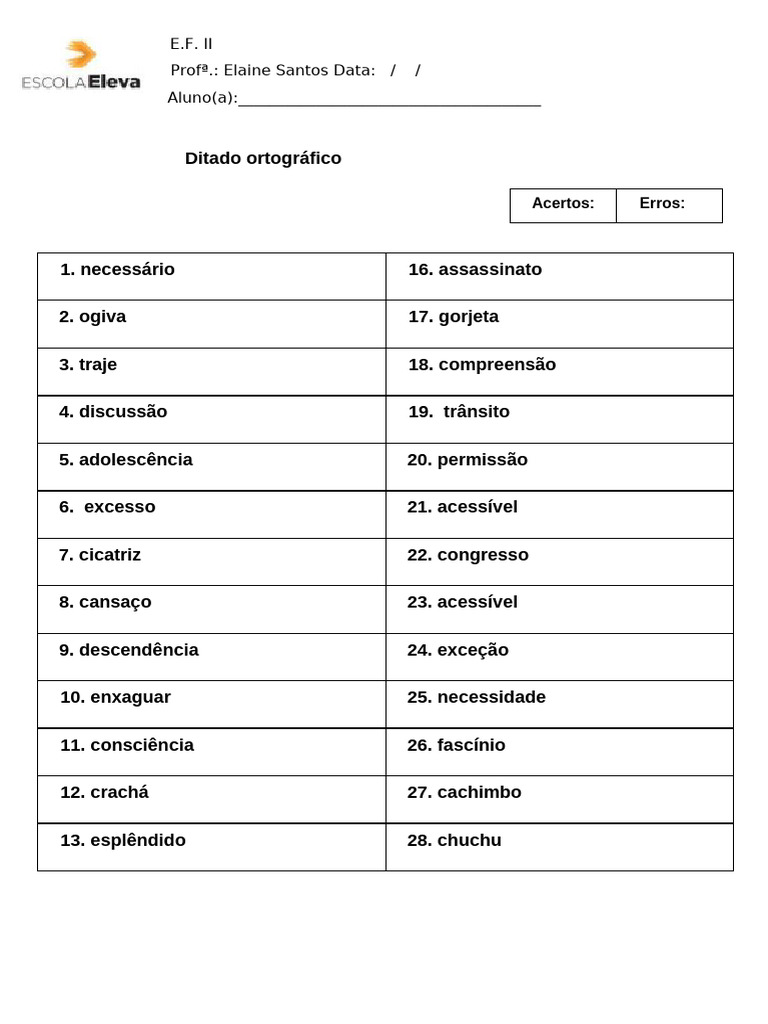 Ditado Ortográfico para E.F. II | PDF