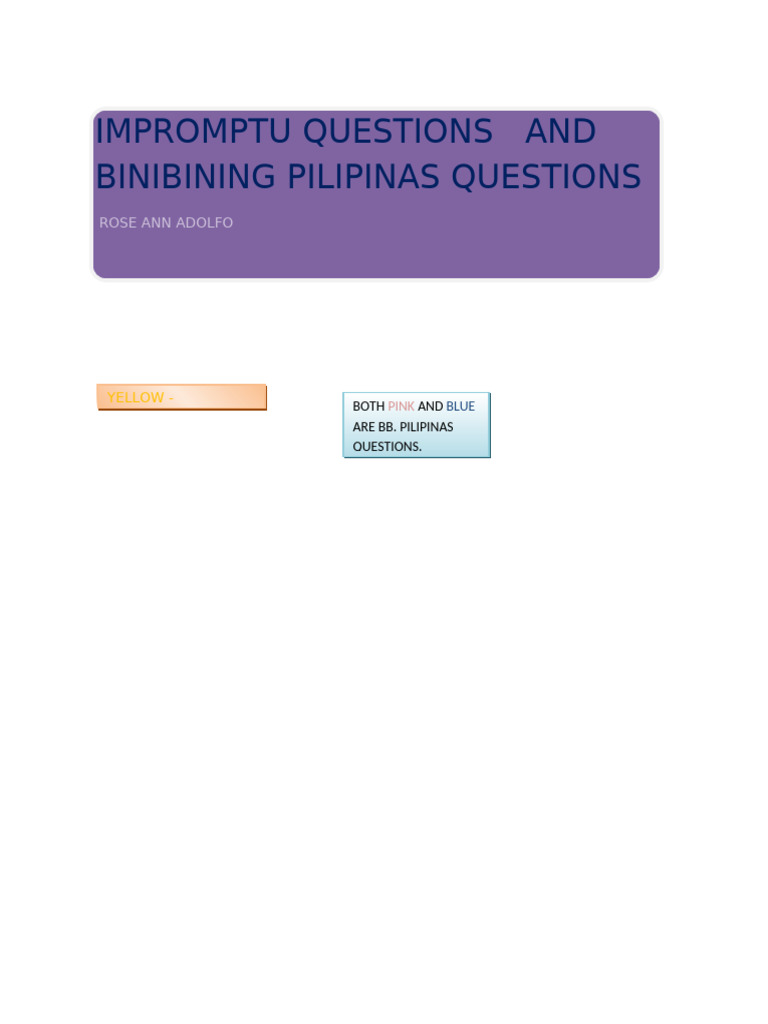 Impromptu and Bb. Pilipinas Questions | PDF