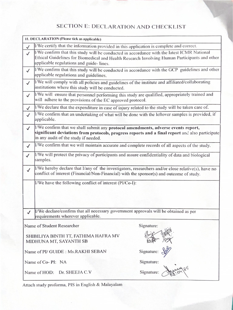 Section e Declaration and Checklist | PDF