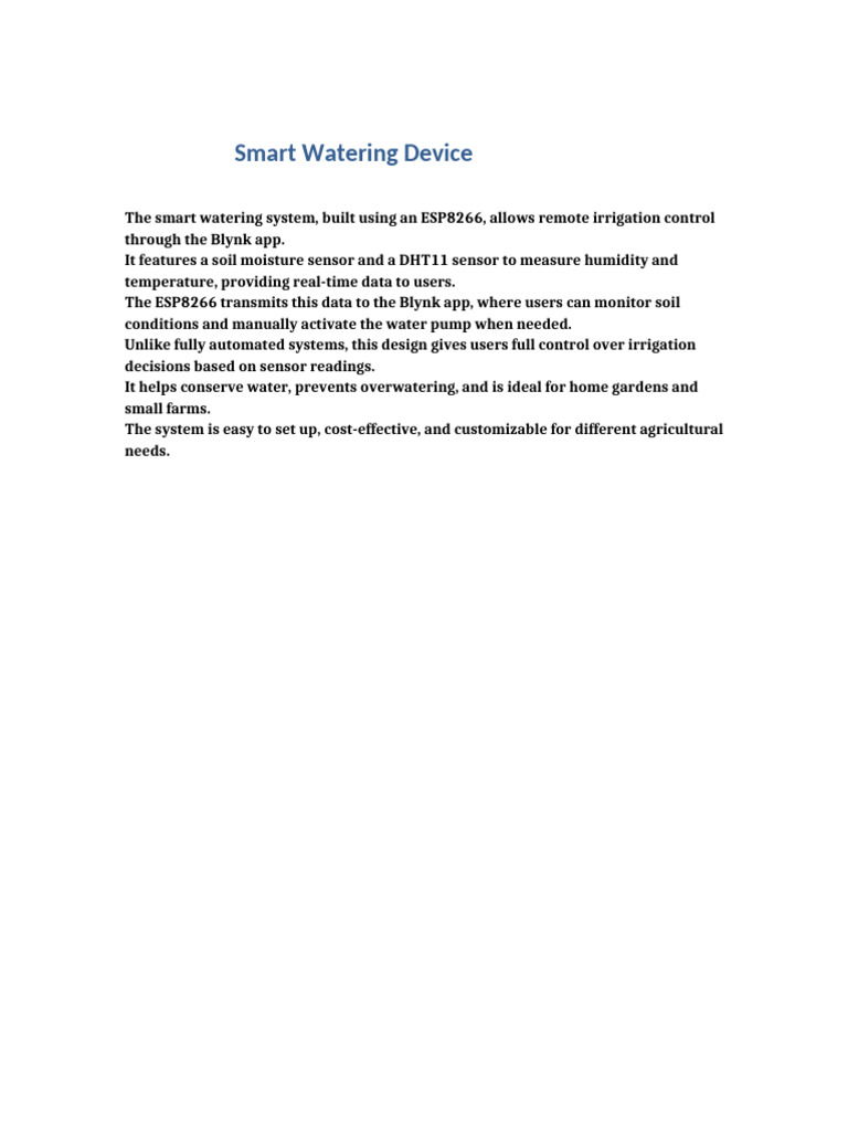 Smart Watering System Overview | PDF
