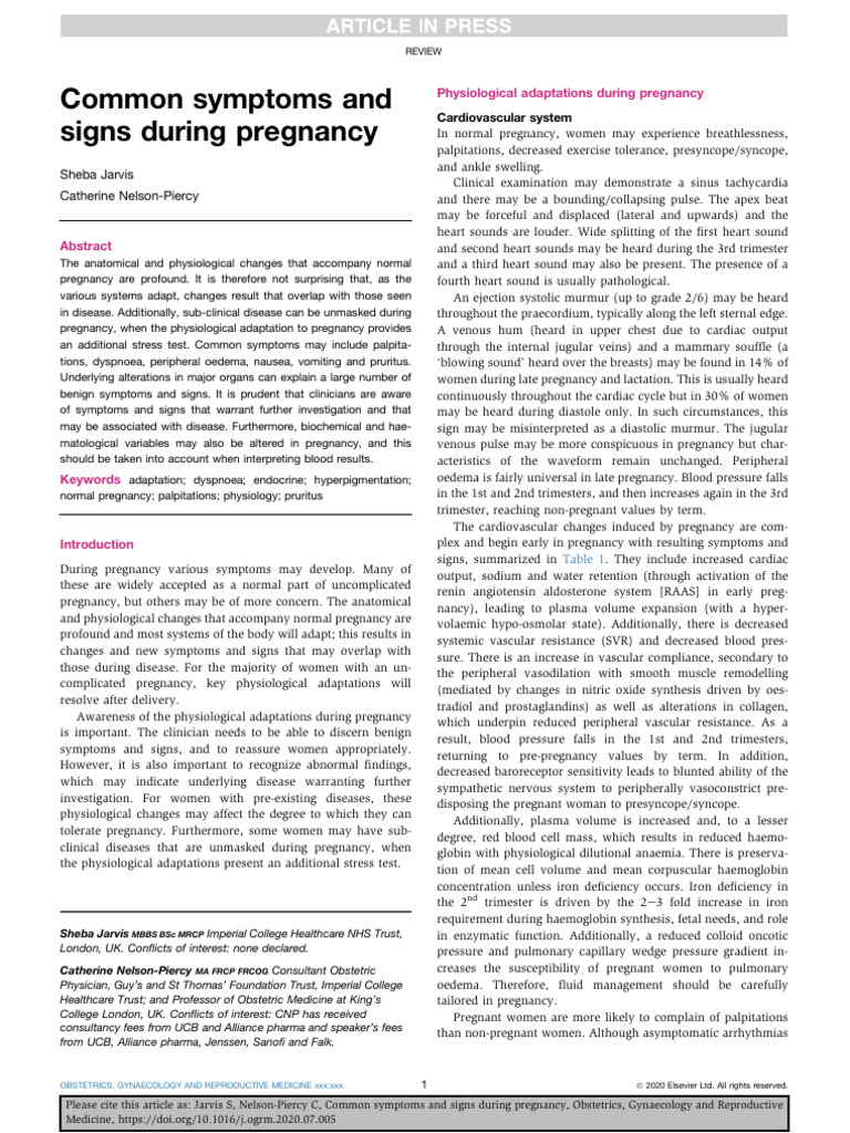 Jarvis 2020. Common Symptoms and Signs During Pregnancy | PDF | Kidney ...