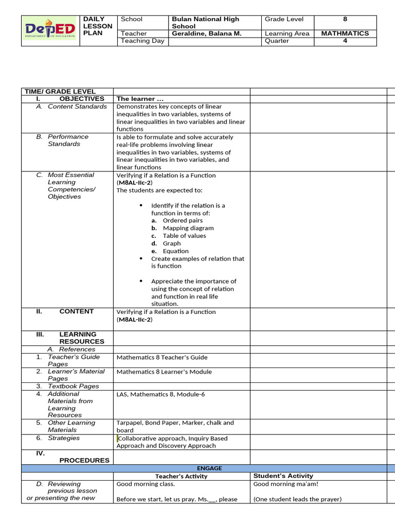 Verify Relation Is A Function | PDF | Function (Mathematics) | Learning