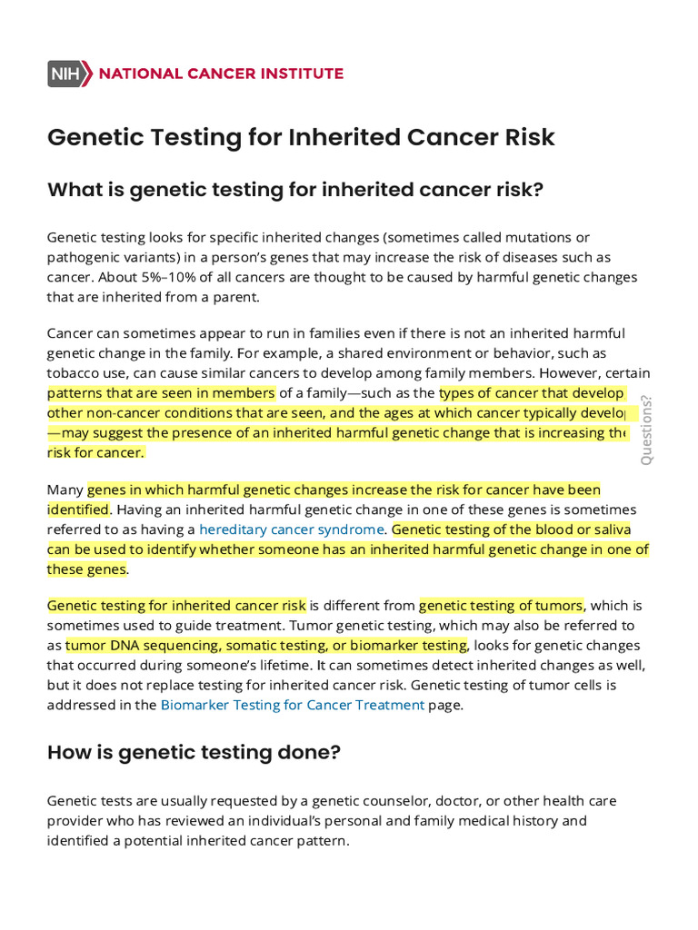 Genetic Testing Fact Sheet | PDF | Genetic Testing | Cancer