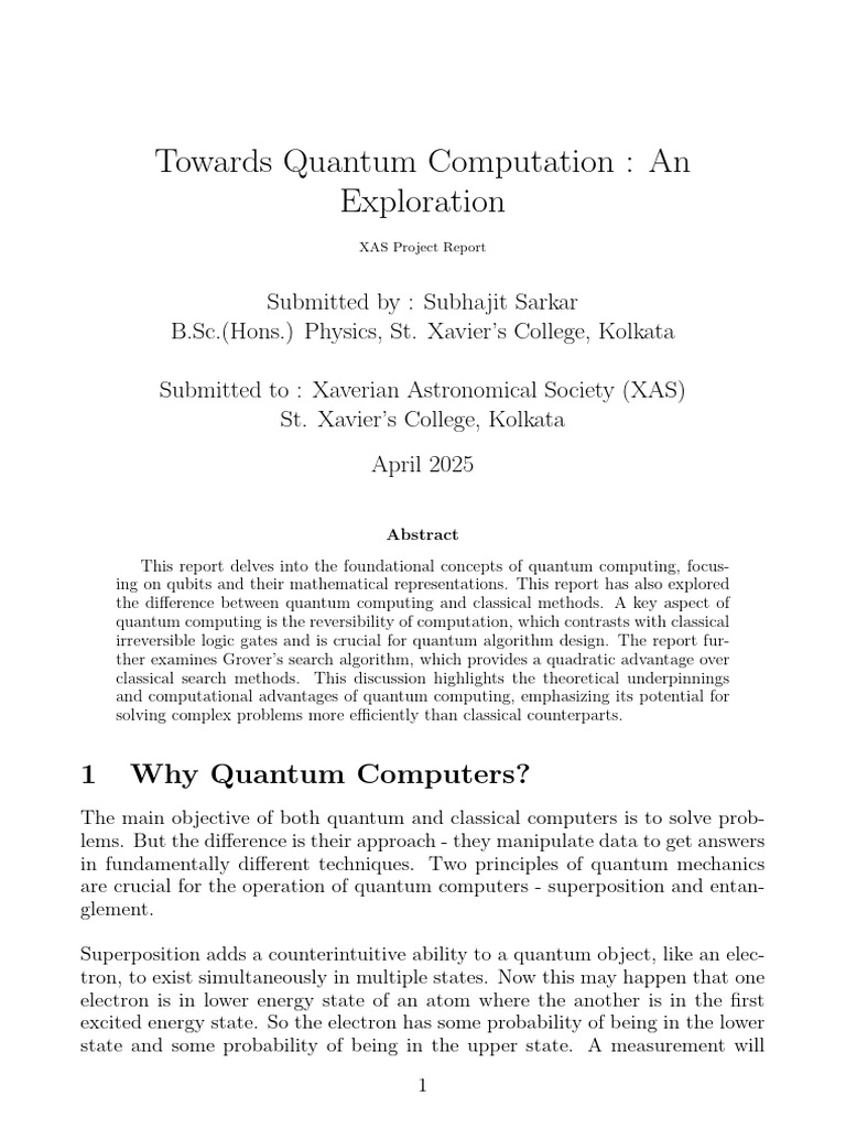 Subhajit FinalReport Quantum | PDF | Quantum Computing | Logic Gate