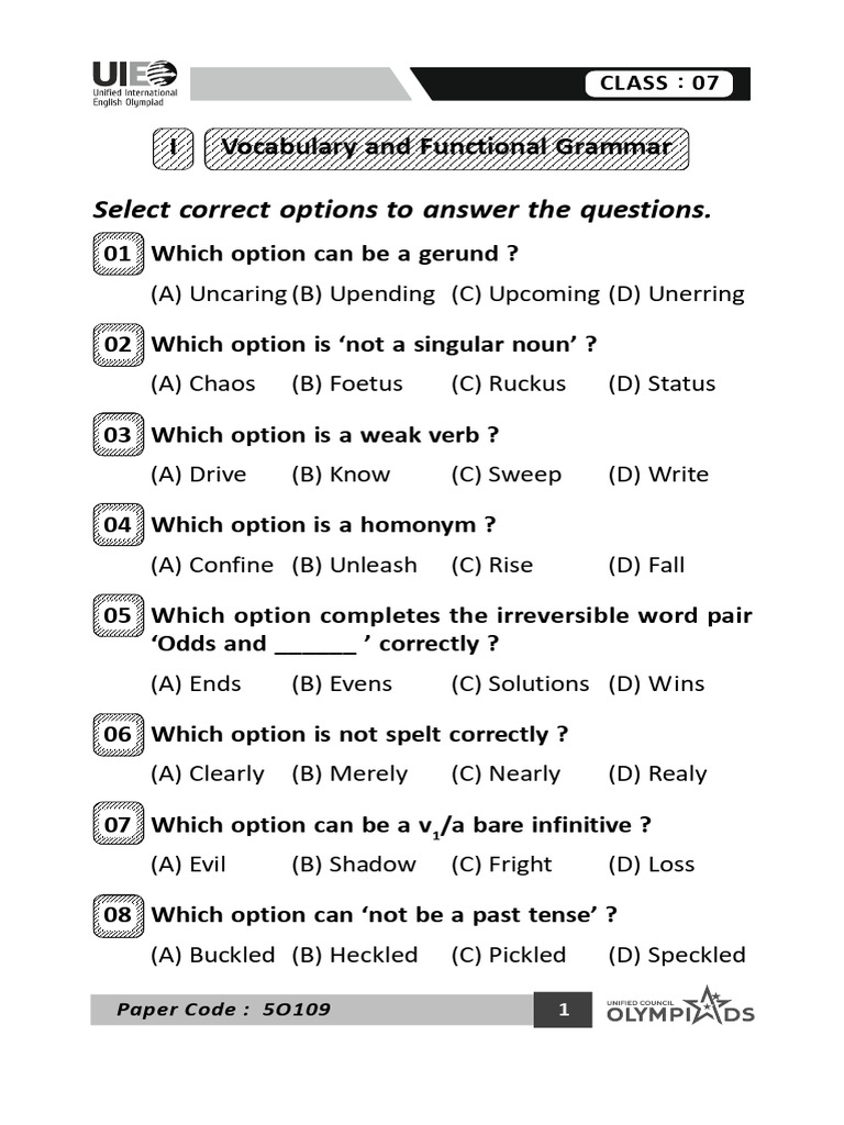 CLASS 7 UIEO-2024-25-Paper 5O109 | PDF | Atmosphere Of Earth | Photosynthesis