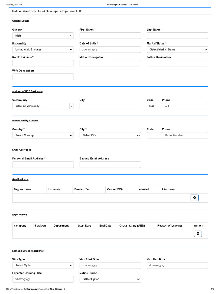 Windmillsgroup Career Input Form (Career Application) - Windmills | PDF