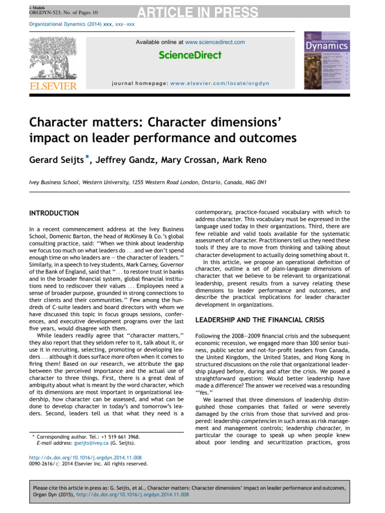 Character Matters: Character Dimensions' Impact On Leader Performance ...