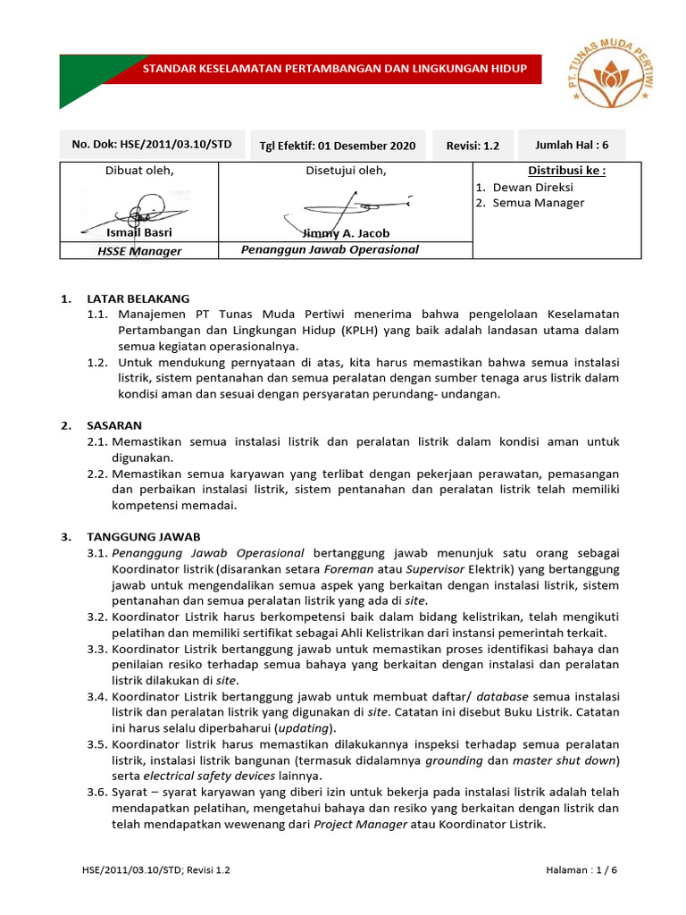 SOP Pengelolaan Listrik Portable Dan Instalasinya | PDF