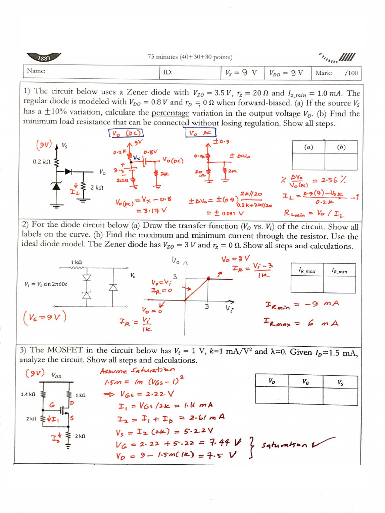 Electronic Midterm 1 Solution | PDF