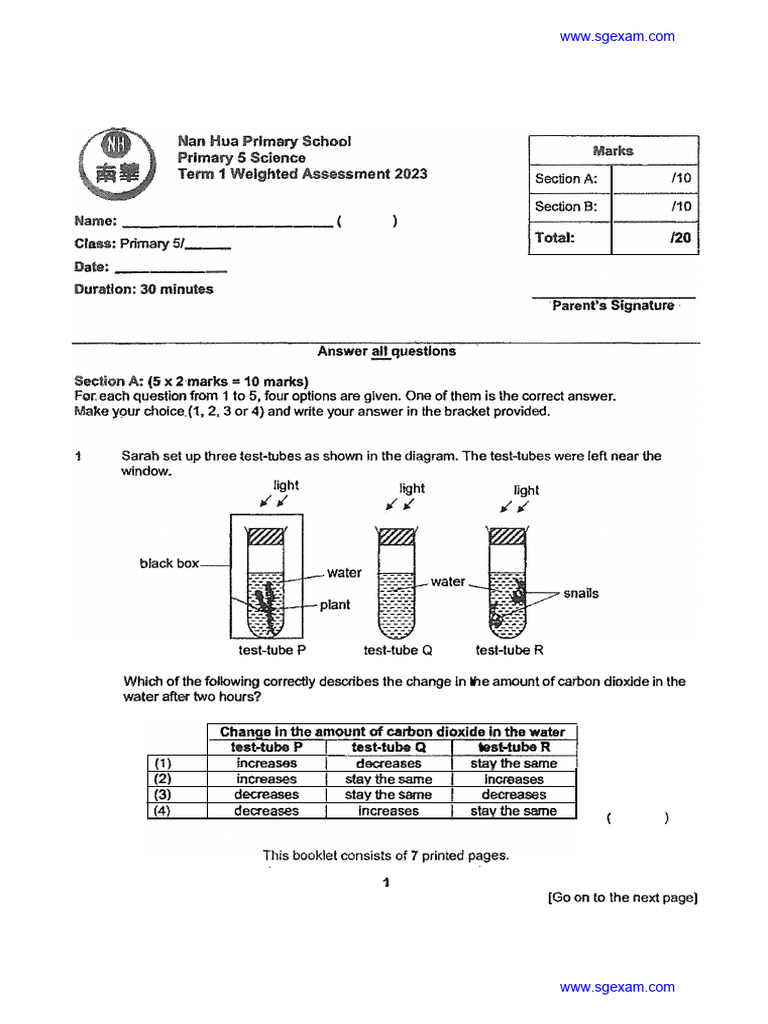 Primary 5 Science Assessment 2023 | PDF | Carbon