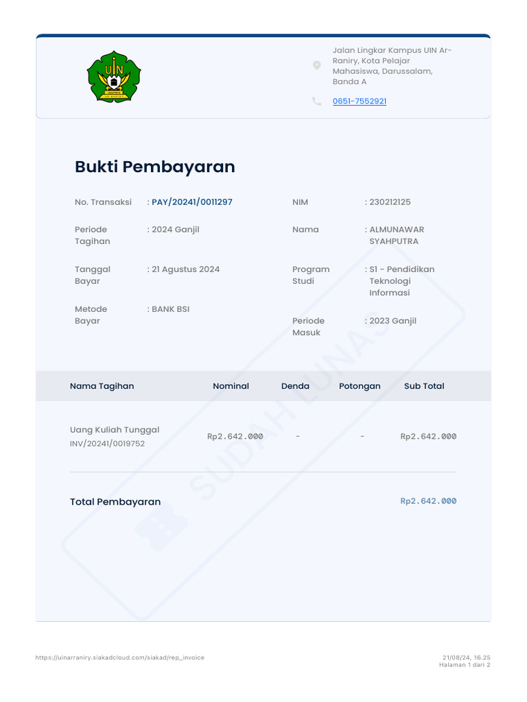 Bukti pembayaran ukt | PDF