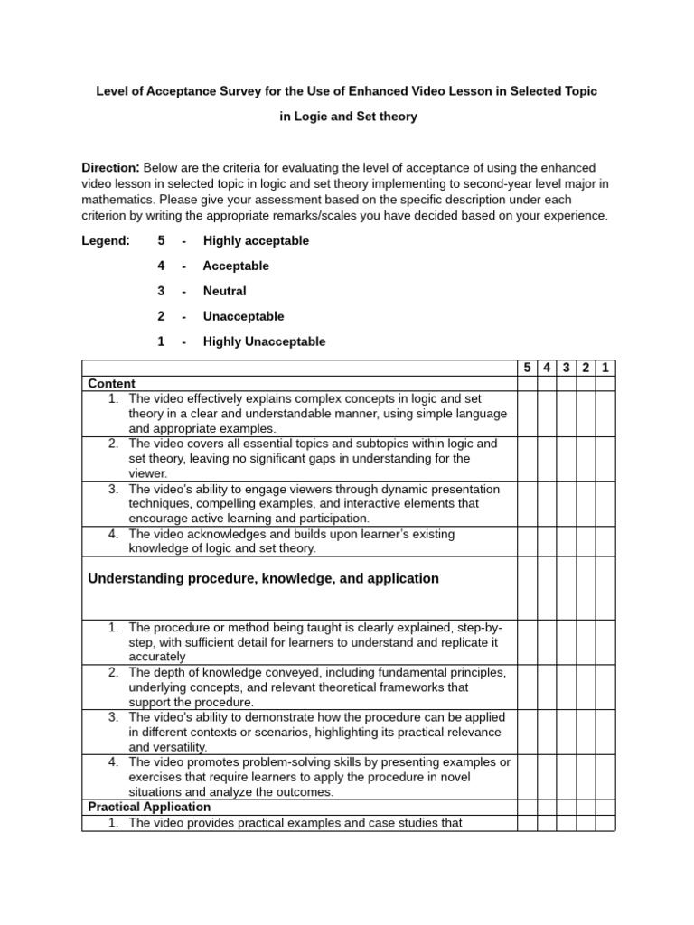 Acceptability Questionnaire | PDF | Theory | Learning
