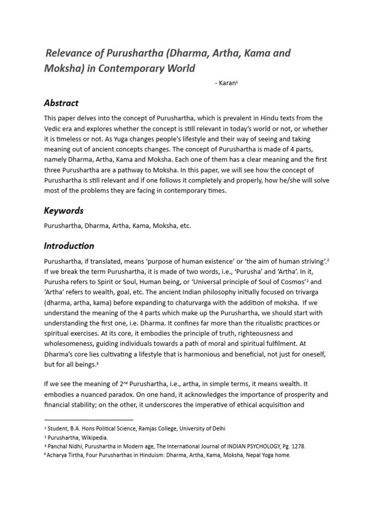 Relevance of Purushartha in Contemporary World Final, Karan VAC | PDF ...
