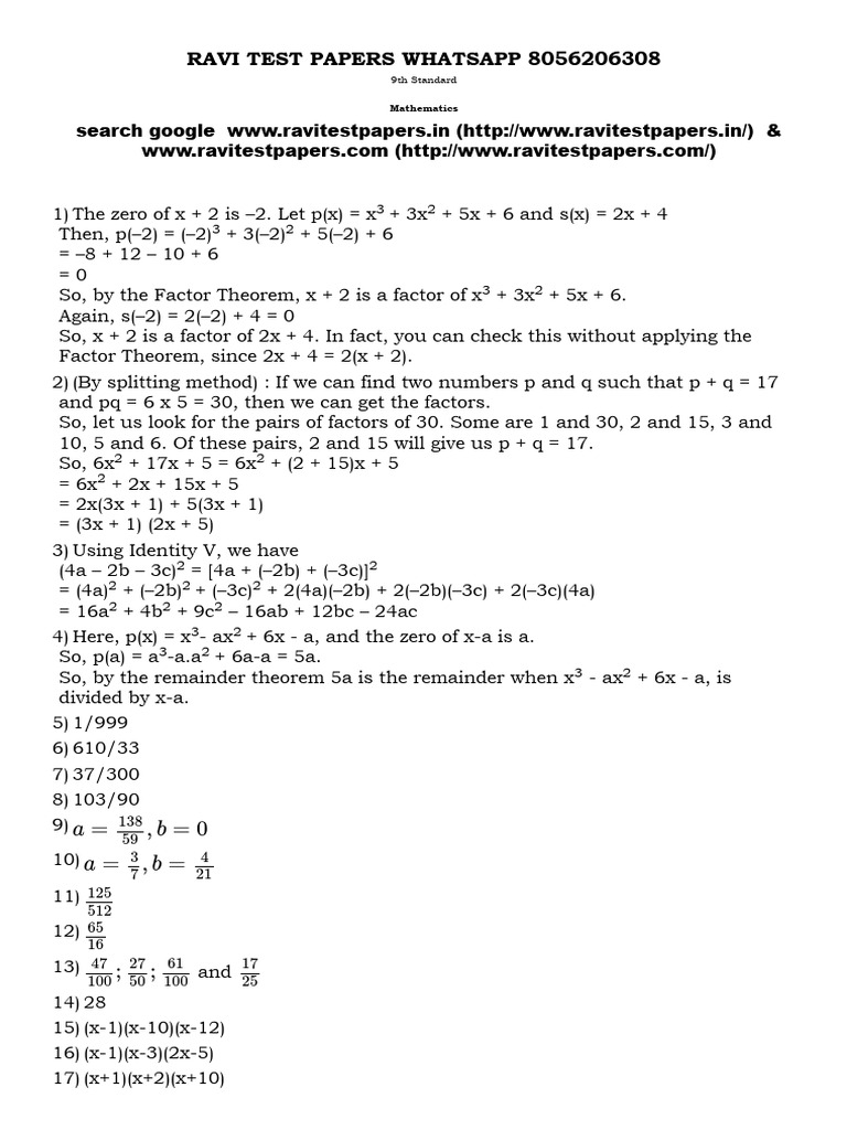 9th Cbse Maths CHP 1 2 Revision Ans | PDF | Mathematics