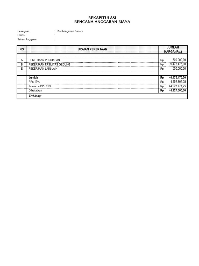 Rab Pekerjaan Atap Kanopi Spandek | PDF
