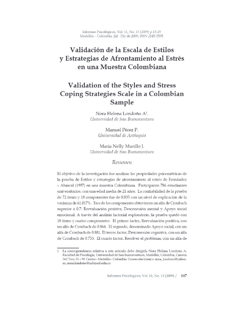 Vista de Validación de La Escala de Estilos y Estrategias de Afrontamiento Al Estrés A Una ...