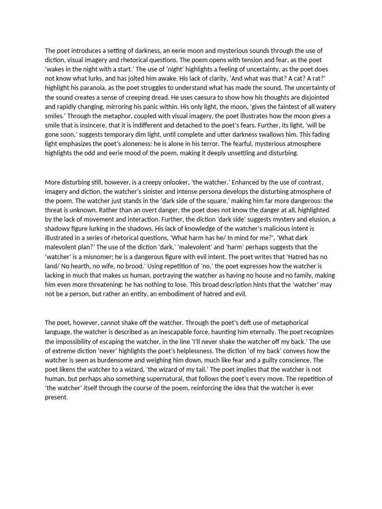 Analysis of "The Watcher" Poem | PDF | Poetry
