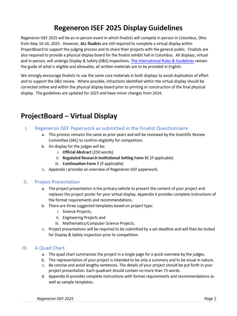 Regeneron ISEF 2025 Display Guidelines | PDF | Data | Statistics